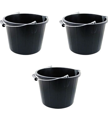 PACK 3 HEAVY DUTY 3 GALLON 15L BUILDERS BUCKET STABLE MUCKING OUT HORSE ...