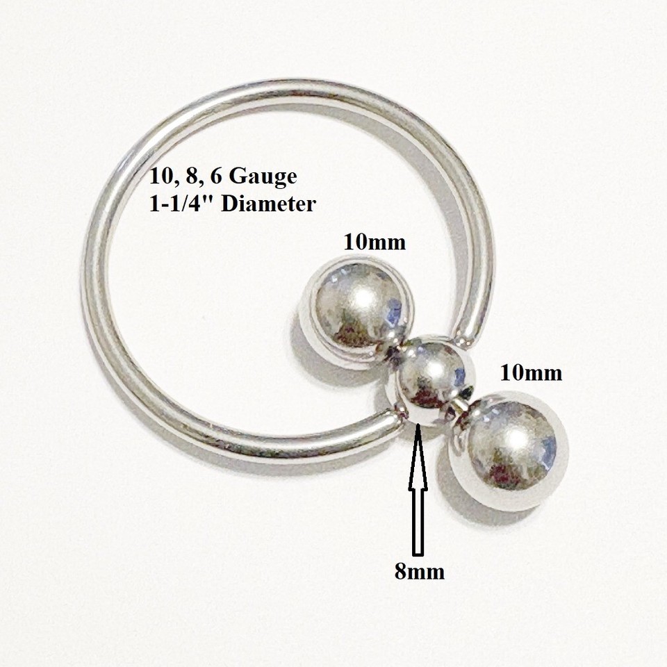 316L Surgical Steel 10g, 8g & 6g 1-1/4" Diameter TRIPLE Balls FRENUM ...