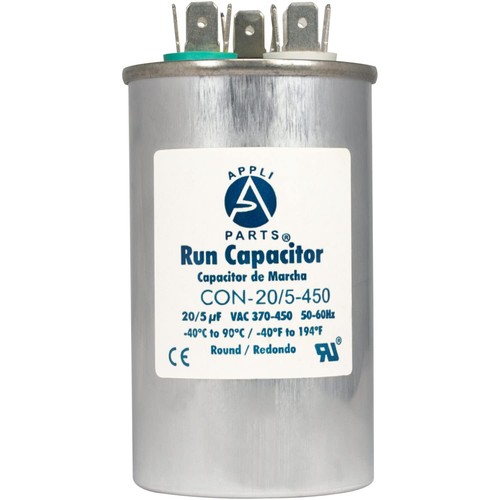 Dual Run Capacitor 20+5 Mfd 370VAC/450VAC CBB65 Round HVAC CON-20/5-450 ...