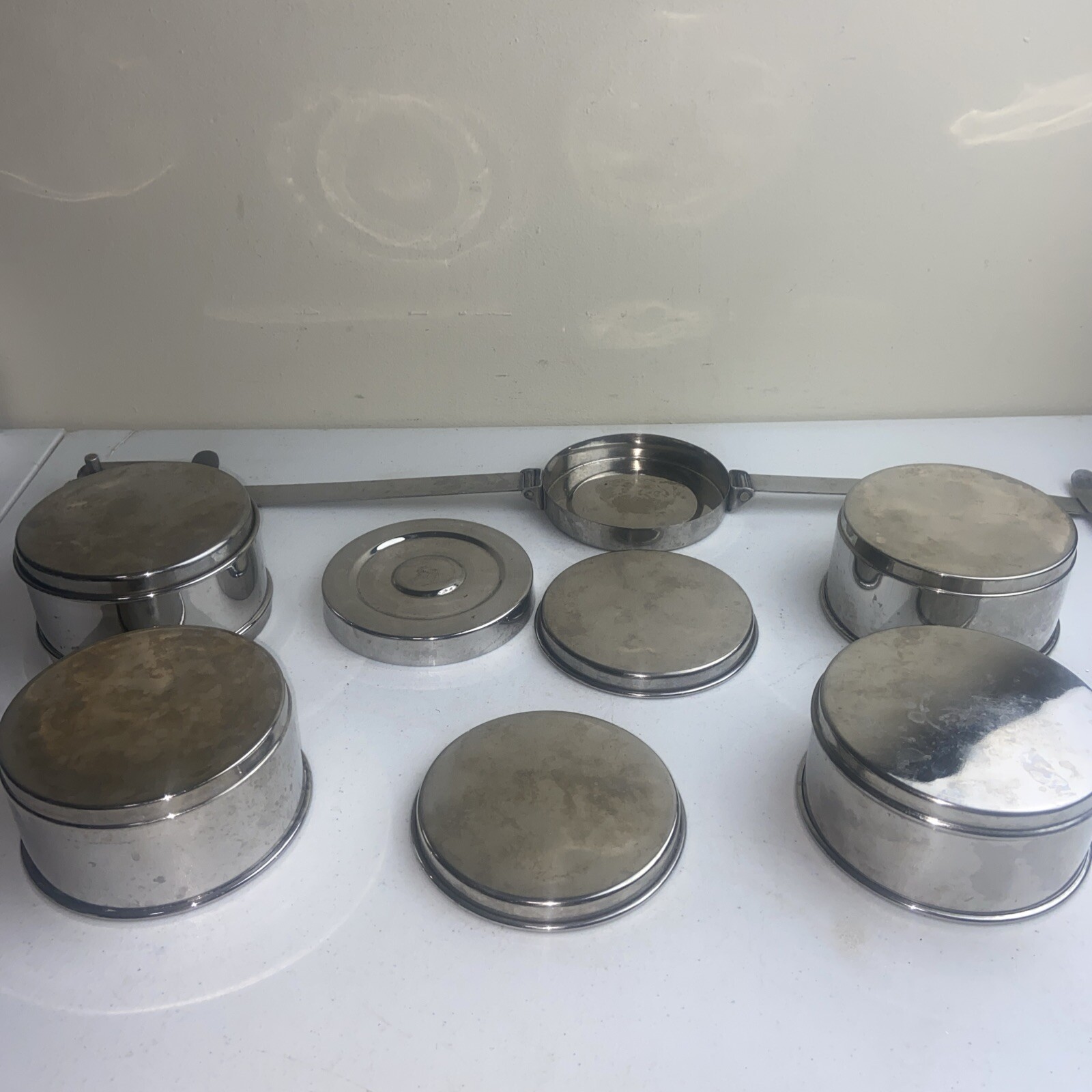 VINTAGE 4 Stacking Stainless Steel CAMPING Bowl SET Lunchbox Bento Box ...