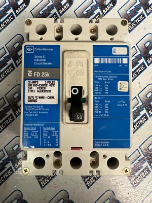 Cutler Hammer FD3050 Circuit Breaker 50 Amp 600 Volt 3 Pole Blue 25K ...