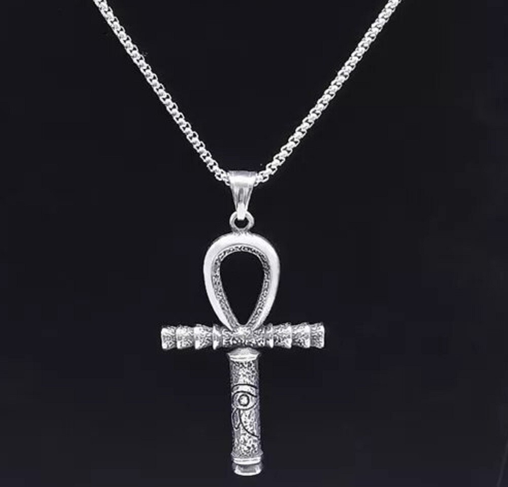 Silver Egyptian Ankh Cross Key of Life Pharoah Guardian Pendant ...