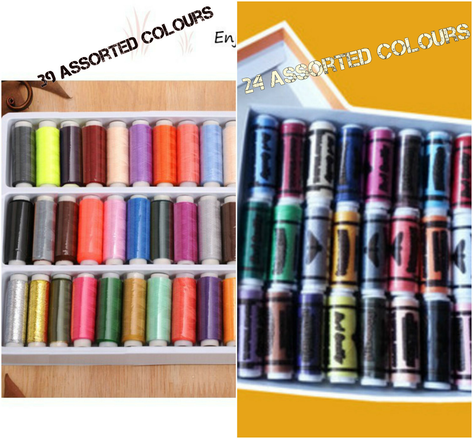 24-39 Assorted Colour Polyester Strong Sewing Thread Spool Set For ...