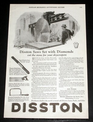 1925 OLD MAGAZINE PRINT AD, DISSTON SAWS SET WITH DIAMONDS, STONE ...