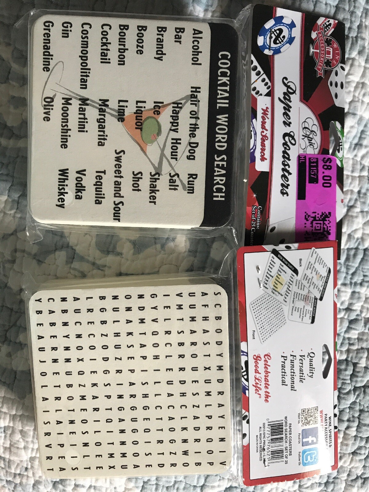Cocktail Word Search Paper Coaster By Epic Pack Of 25 NIP Drinking Game ...