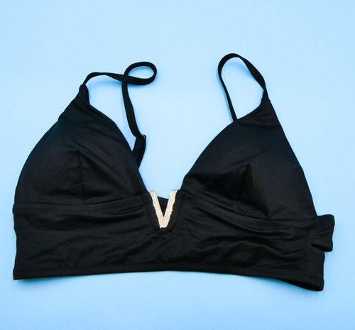 Victorias Secret Large Black Metal V Logo Padded Triangle Swim Top VS ...