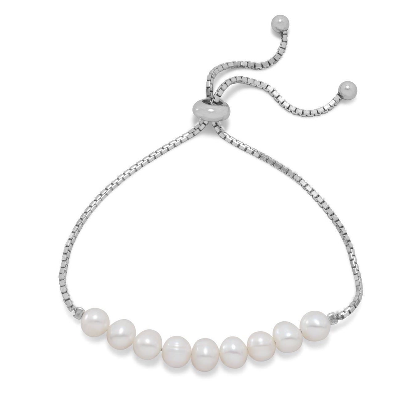 Cultured Freshwater Pearl Bolo Bracelet Sterling Silver Adjustable ...