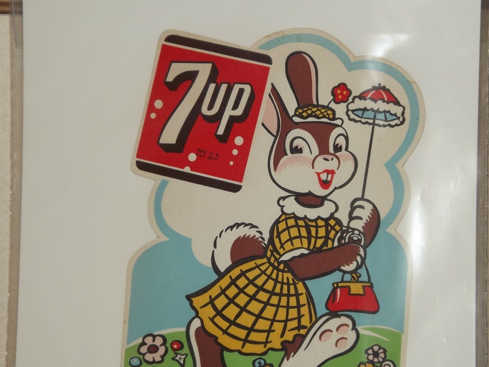 1954 Fresh Up 7UP Easter Bunny Bottle Hanger Sign Unused | eBay