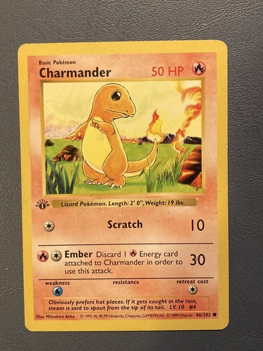 Pokémon TCG Charmander Base Set 46/102 Shadowless 1st Edition | eBay