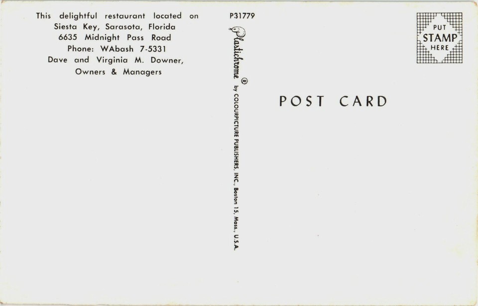 Robin's Country Dinners Siesta Key Florida Postcard 1950s Vintage 1955 ...