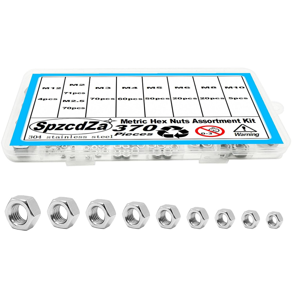370Pcs Metric Hex Nuts Assortment Kit,Hardware Nuts M2 M2.5 M3 M4 M5 M6 ...