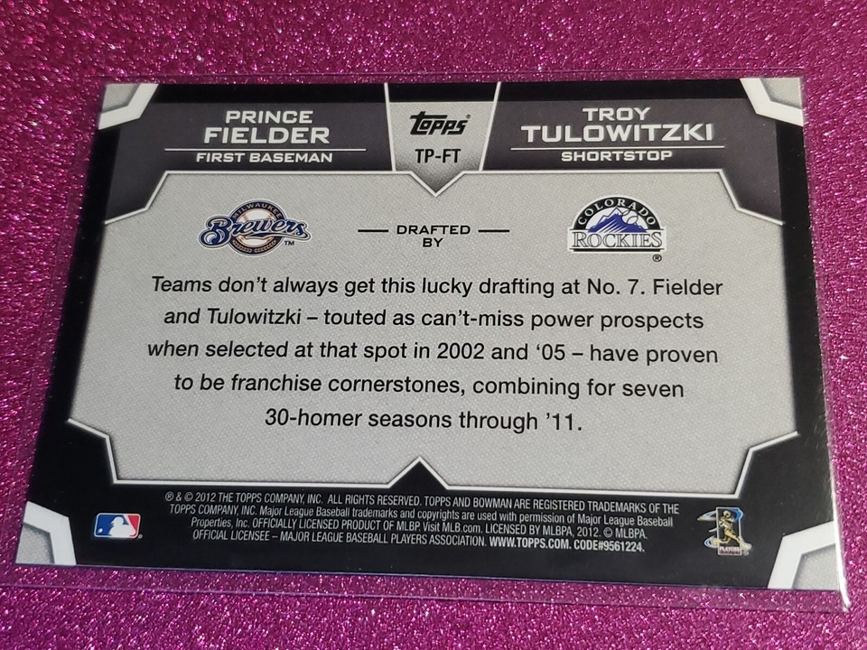 2012 Bowman Draft Dual Top 10 Picks #TP-FT Prince Fielder/Troy ...
