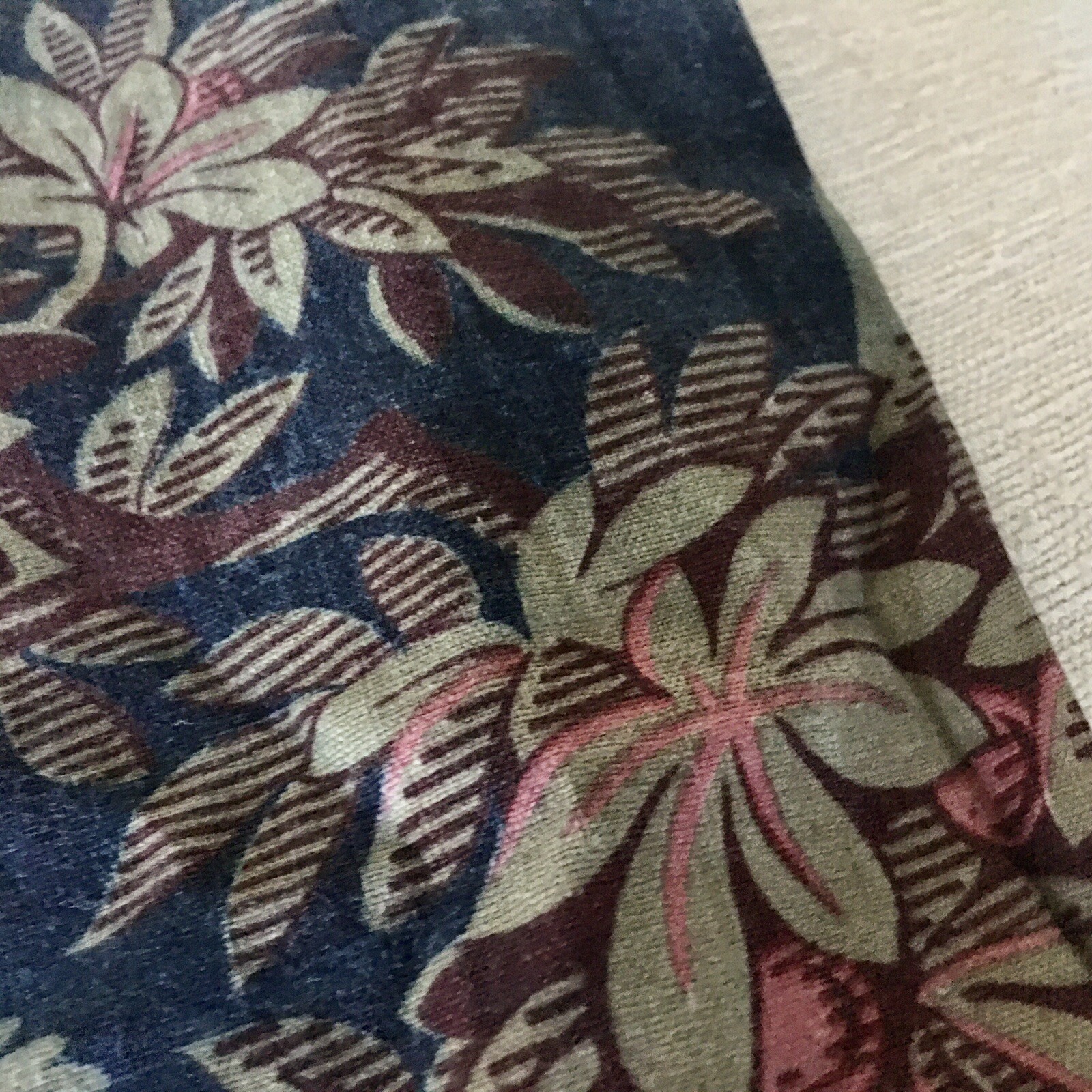 Antique French Botanical Verdure Foliage Cotton Fabric ~ Blue Burgundy ...