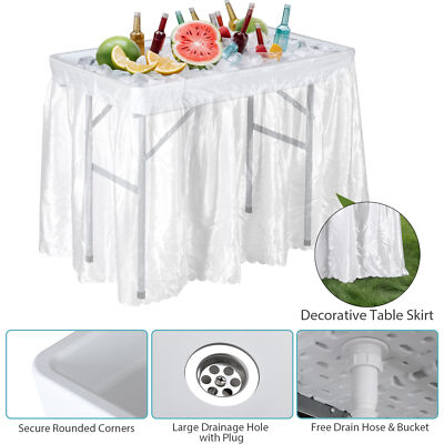 Plastic Folding Ice Cooler Table Tailgating Table w/ Matching Skirt ...