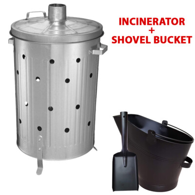 90L Large Galvanised Garden Metal Incinerator and shovel Bucket | eBay UK