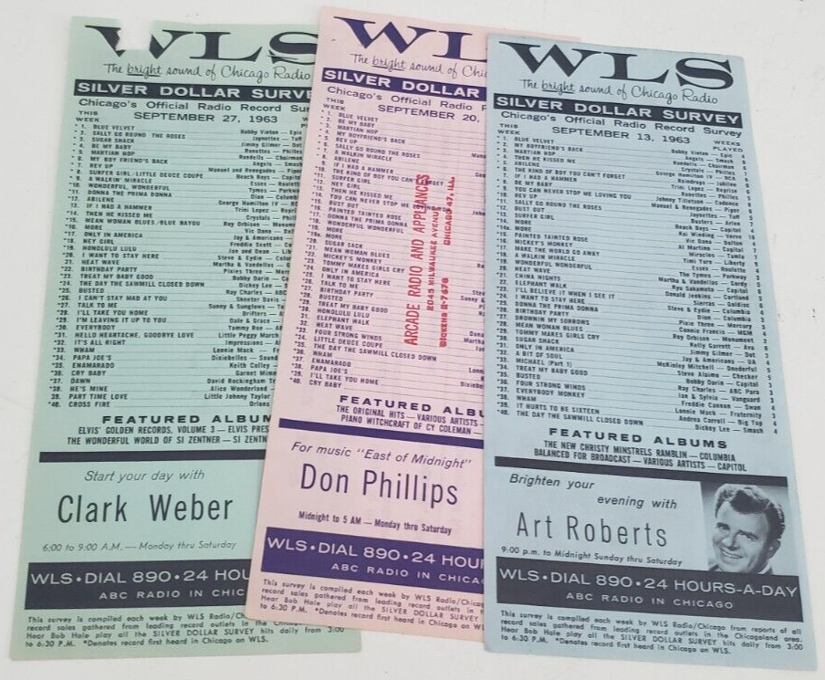 Vintage WLS Radio Silver Dollar Music Record Surveys Lot of 3 September ...