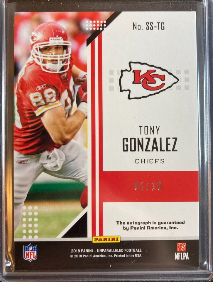 Tony Gonzalez AUTO # 01/10 Panini Unparalleled Star 2018 Autograph SP ...
