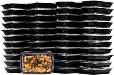38 oz Plastic Meal Prep Food Black Containers With Lids Microwavable ...