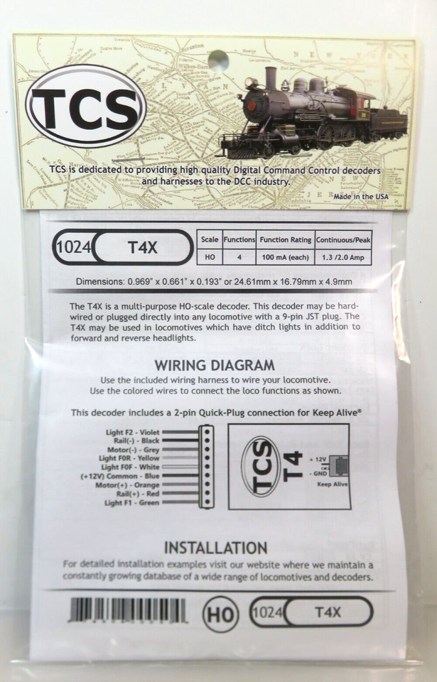 Train Control Systems TCS #1024 T4 HO Scale 4 Function DCC Decoder | eBay