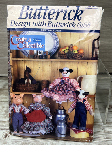 Uncut Butterick Pattern #6188 Create a Collectible - Cow & Pig Stuffed ...