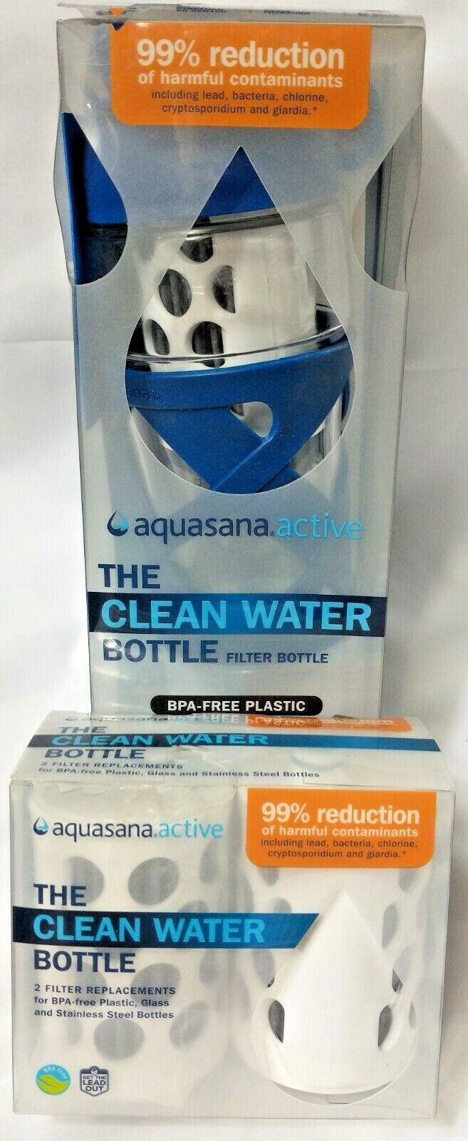 Aquasana Clean Water Filter Bottle Blue + 2 Refills | eBay
