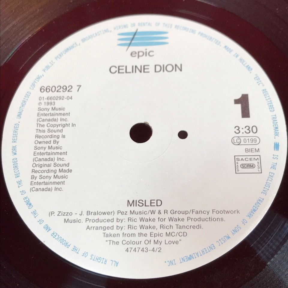 CELINE DION Misled 1993 Dutch 7" vinyl single Epic record original 45 ...