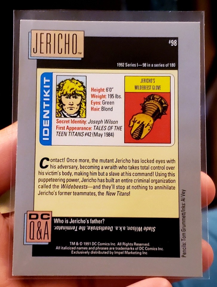 1991 Impel DC Comics Earth's Mightiest Villians JERICHO (CARD #98) | eBay