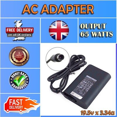 GENUINE DELL LATITUDE 5400 CHROME 65W LAPTOP ADAPTER (7.4MM X 5.0MM PIN ...