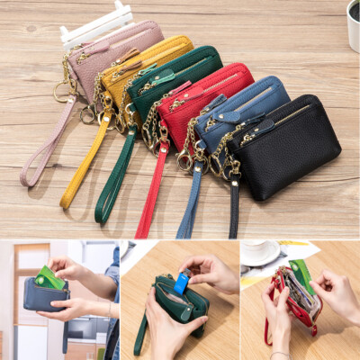 Women Leather Coin Card Key Ring Wallet Pouch Mini Purse Zip Up Small ...