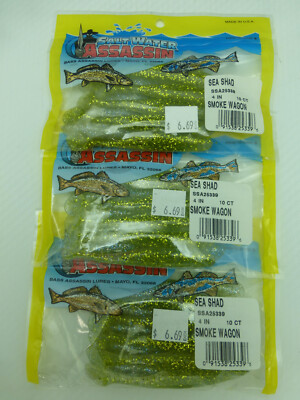 Salt Water Assassin Sea Shad 4" Smoke Wagon 3 packs of 10 SSA25339 | eBay