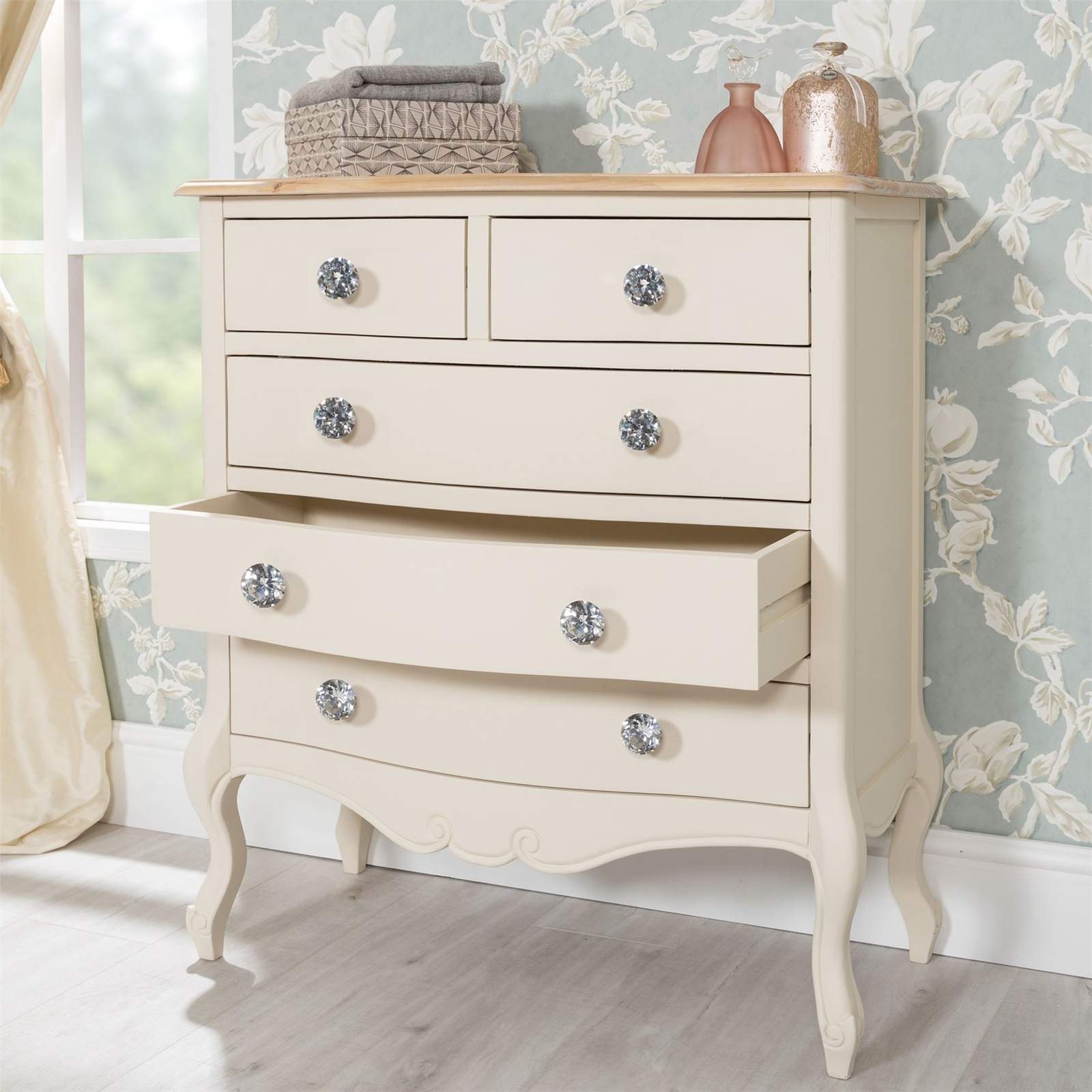 Cream Chest of Drawers.French Wooden 5 Drawer Chest Assembled Juliette ...