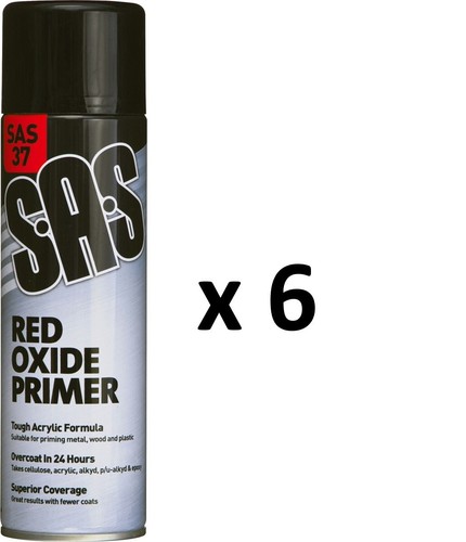 X 6 SAS Red Oxide Primer Sprays Trade Quality 500ml NEXT DAY DELIVERY ...