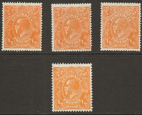 KGV'S GROUP of 1/2d ORANGE 3 X SINGLE & 1 X C of A WMKS MINT | eBay ...