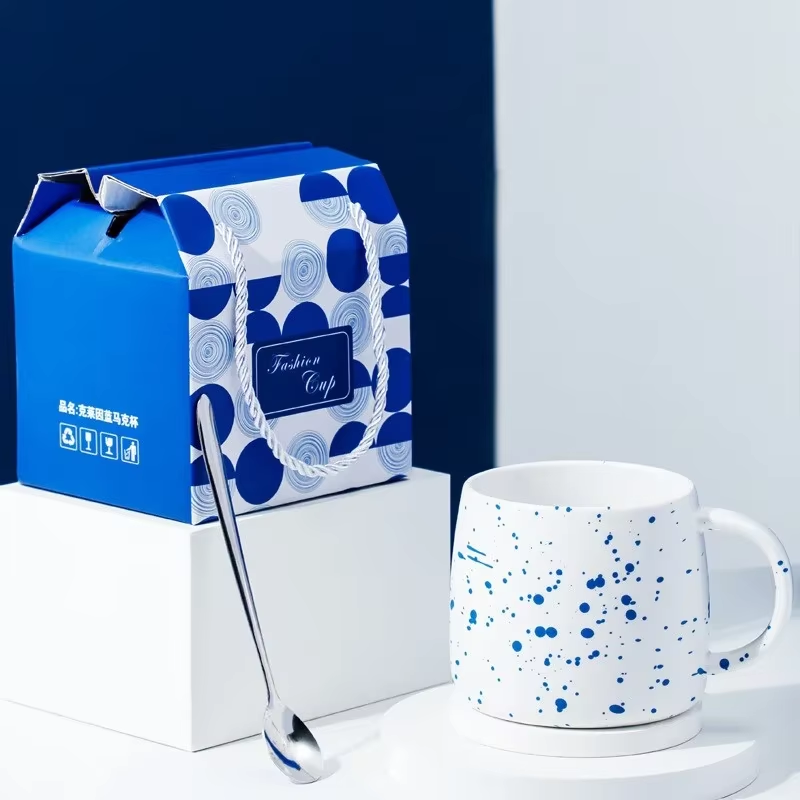 500Ml Klein Blue Ceramic Coffee Mug with Spoon Gift Package Splash Ink ...