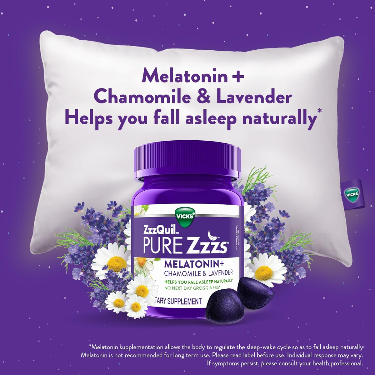 Zzzquil Pure Zzzs Kidz Melatonin Sleep Aid Gummies 72 Ct Lavender And