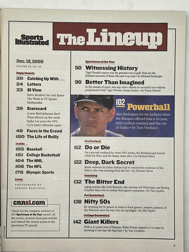 SPORTS ILLUSTRATED DEC 18 2000 Tiger Woods Sportsman Of The Year ...