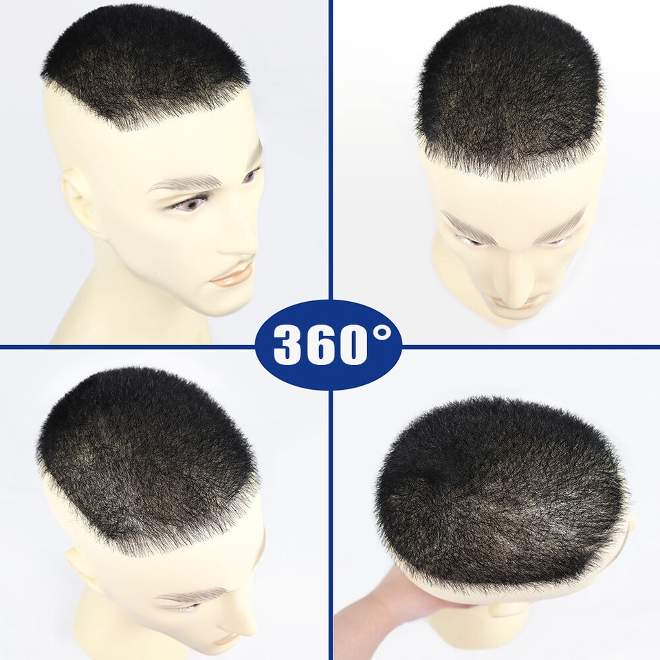 Mens Toupee Hairpiece PU Remy Hair System Replacement Buzz Cut Short ...