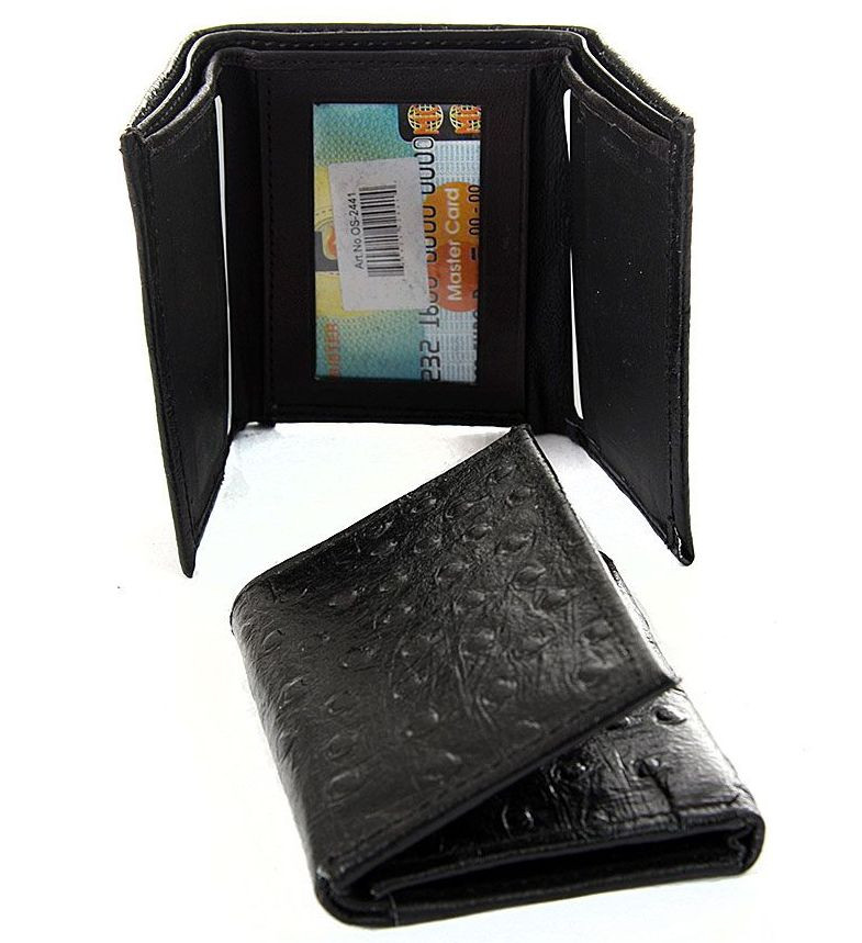 Men's Ostrich Embossed Genuine Leather Trifold Wallet 6 Credit Card ...