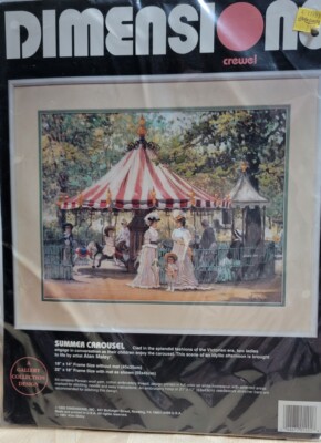 Dimensions Crewel 'Summer Carousel' 18"x14" Stamped Canvas Kit 1992 ...