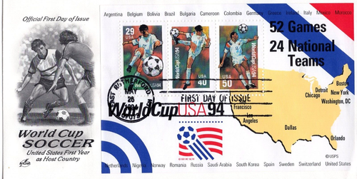 1994 #2837 WORLD CUP SOCCER SOUVENIR SHEET FDC ART CRAFT CACHET UA GEM ...