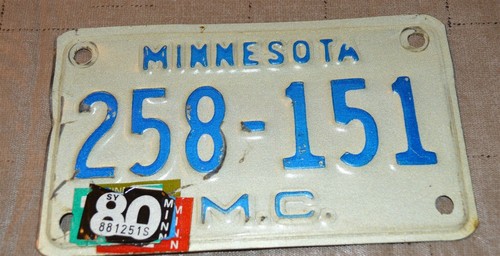 Late 70's Minnesota Motorcycle License plate Number 258-151 | eBay