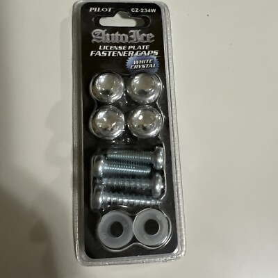 Pilot CZ-234W Chrome And Diamond License Plate Fastener Kit With Cover ...