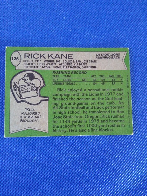 1978 Topps - #126 Rick Kane (RC) for sale online | eBay