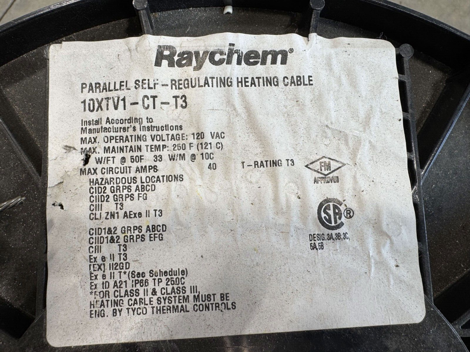 Raychem XTV-10XTV1-CT-T3 Parallel Self-regulating Heating Cable 250ft ...