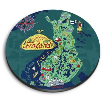 1x Round Fridge MDF Magnet Finland Helsinki Fun Map Scandinavian #58720 ...