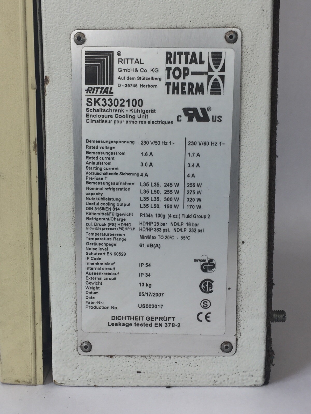 RITTAL SK3302100 ENCLOSURE COOLING UNIT 230V 60HZ EBay rittal-sk3302100-enclosure-cooling-unit-230v-60hz-ebay