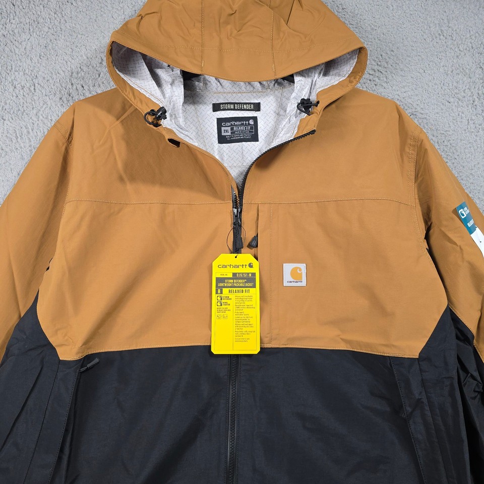Carhartt HOODED RAIN Jacket MENS 2XL XXL Brown Outdoor Midweight Full ...