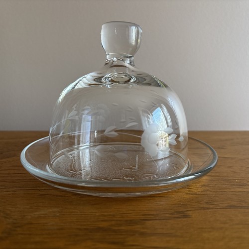 Princess House Heritage Floral Etched Cheese Ball Butter Covered Dome ...