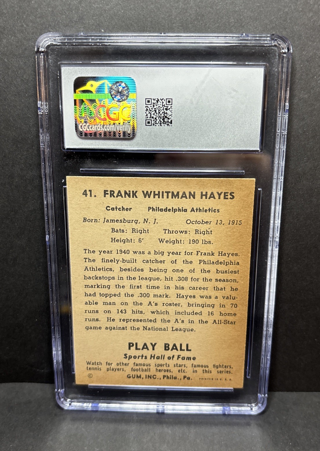 1941 PLAY BALL #41 FRANKIE HAYES CGC 5 EXCELLENT ATHLETICS | eBay