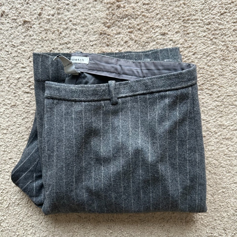 GAP Pants Womens 14R 34x32 Wool Blend Grey Pinstripe Mid Rise Slash ...